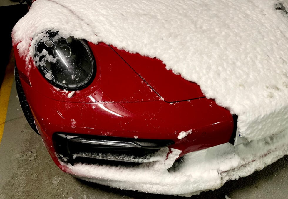 Navigating a Porsche 911 Carerra through an epic snow storm